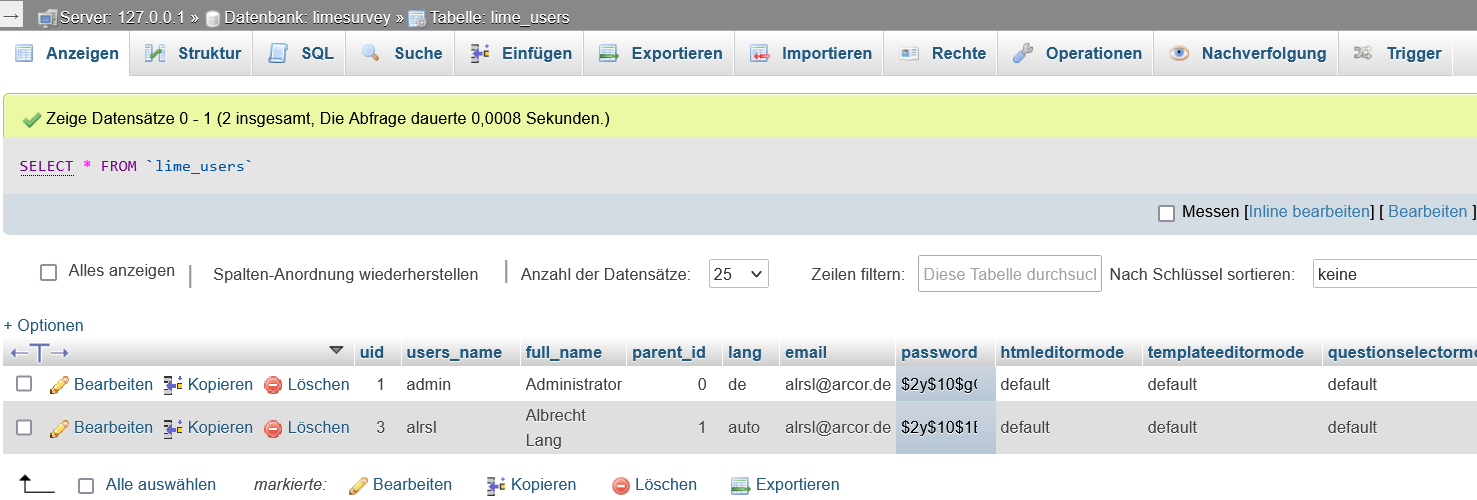 LimeSurvey Password Reset XAMPP - Fotos und Texte